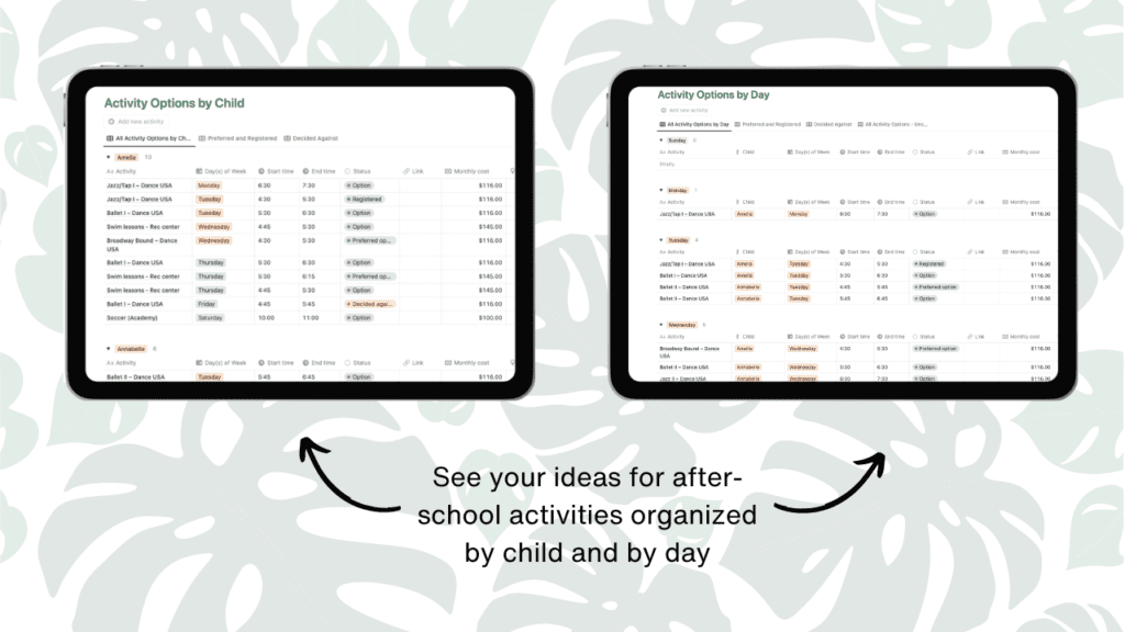 Extracurricular Activities Planner for Families – Notion Template ...